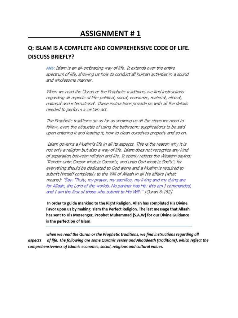 Assignment Islamic Studies | PDF | Islamic Theology | Abrahamic Religions