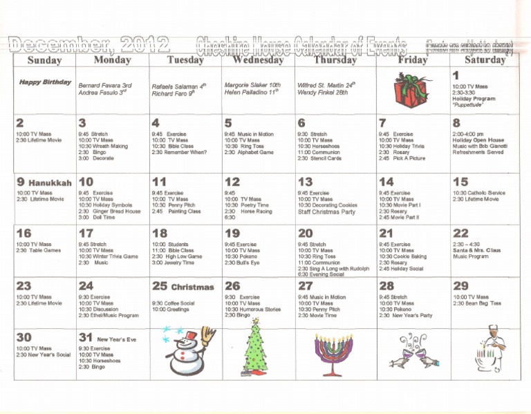 December 2012 Cheshire House Recreation Calendar | PDF