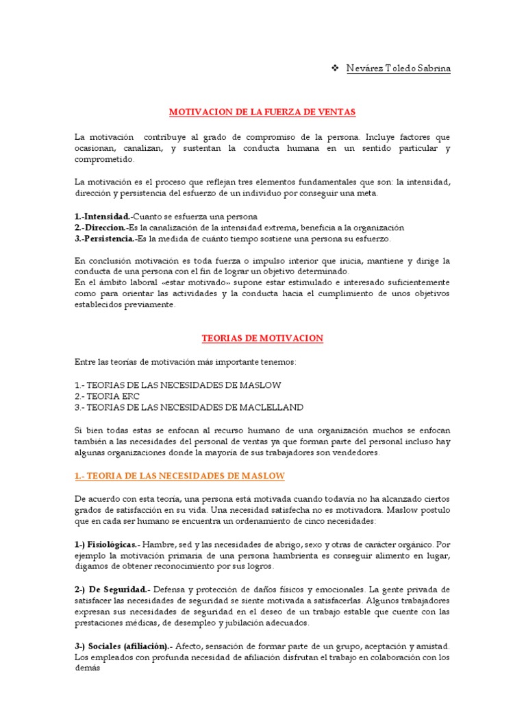 Motivacion de La Fuerza de Ventas | PDF | Motivación | Motivacional