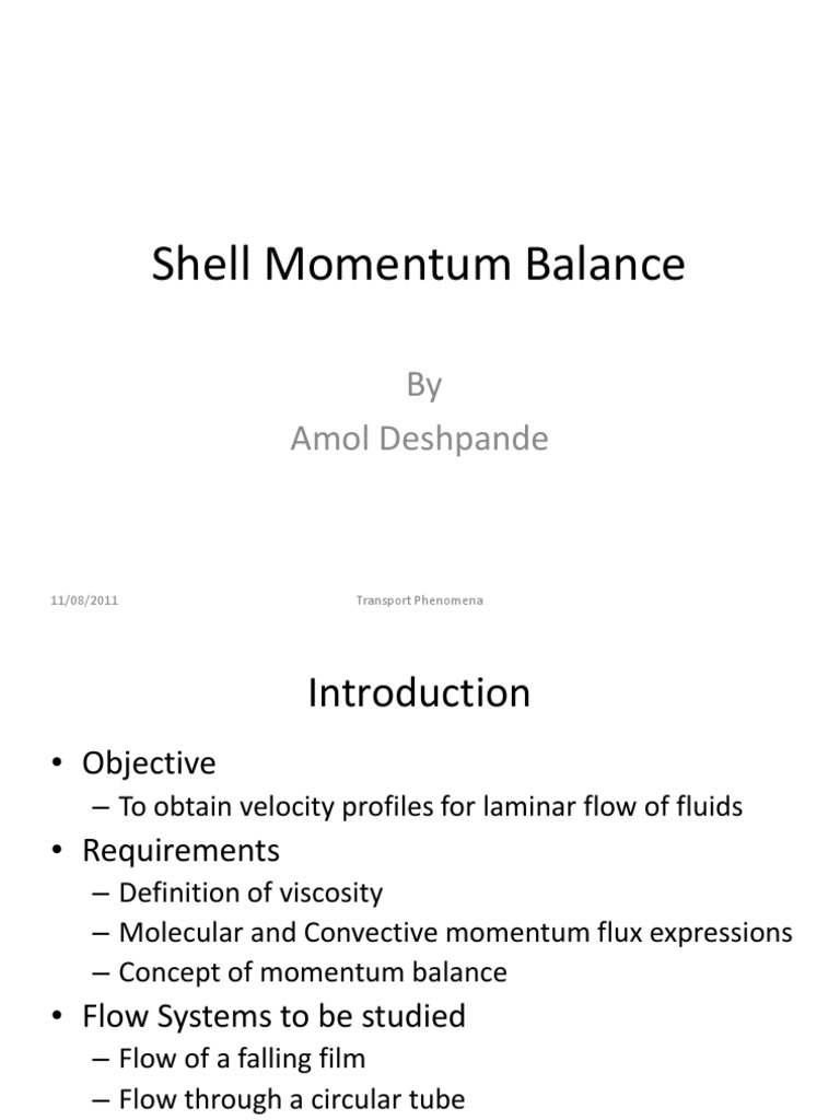 Shell Momentum Balance in Fluid Flow | PDF | Transport Phenomena ...
