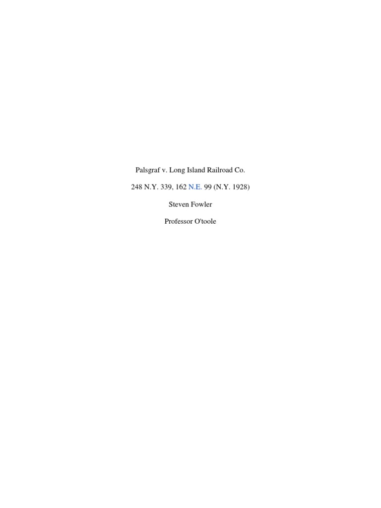 Palsgraf V Long Island Railroad | PDF | Negligence | Private Law