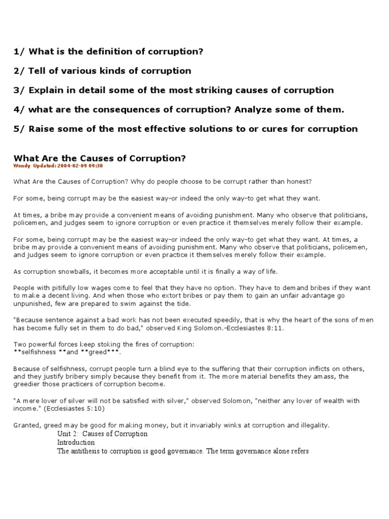 What Are The Causes of Corruption | PDF | Political Corruption | Corruption