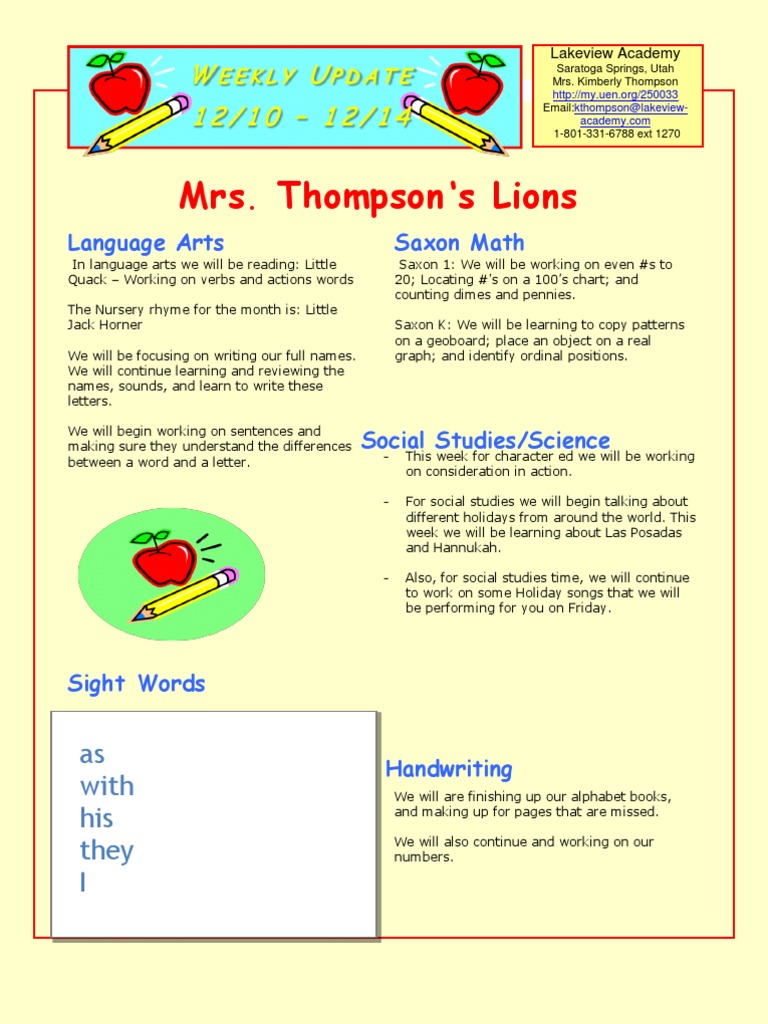 Parent Letter - Dec 10th - 14th | PDF | Linguistics