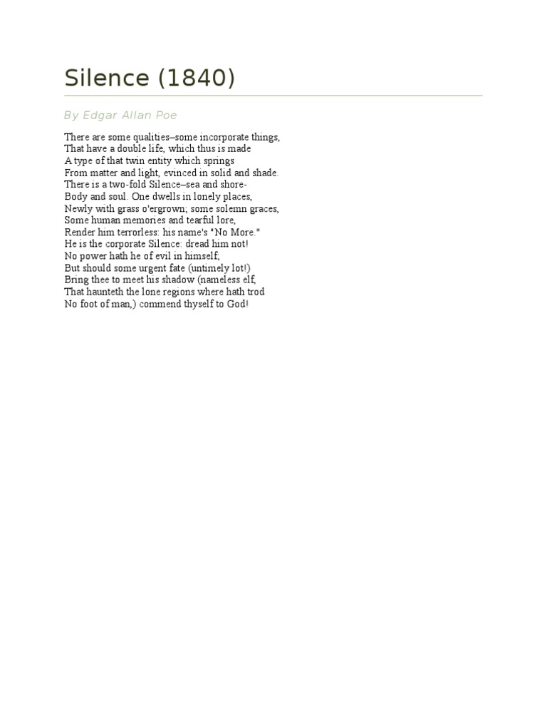 Silence by Edgar Allan Poe | PDF