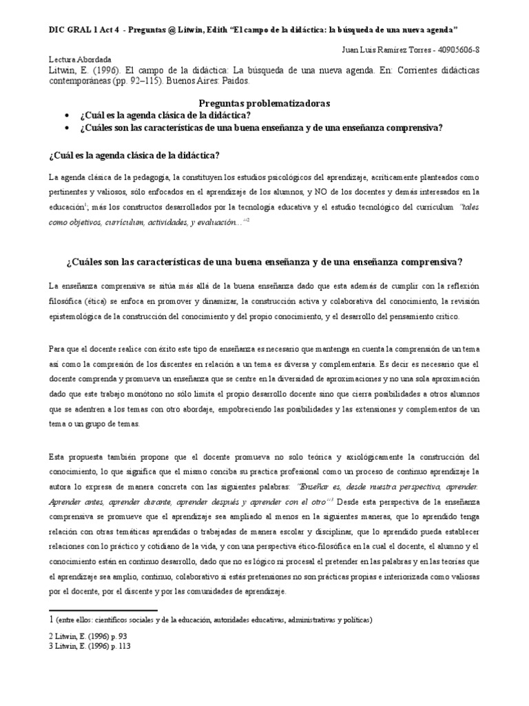 DIC GRAL 1 Act 04 - Preg at Litwin, Edith "El Campo de La Didáctica - La Búsqueda de Una Nueva ...