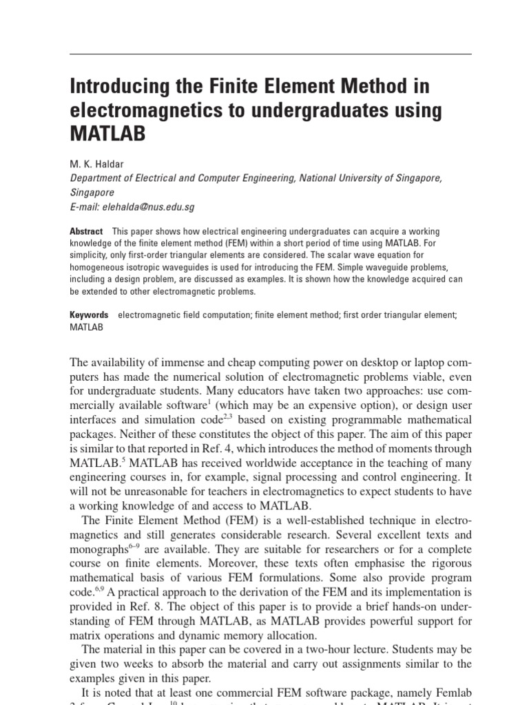 Teaching FEM in Electromagnetics with MATLAB | PDF