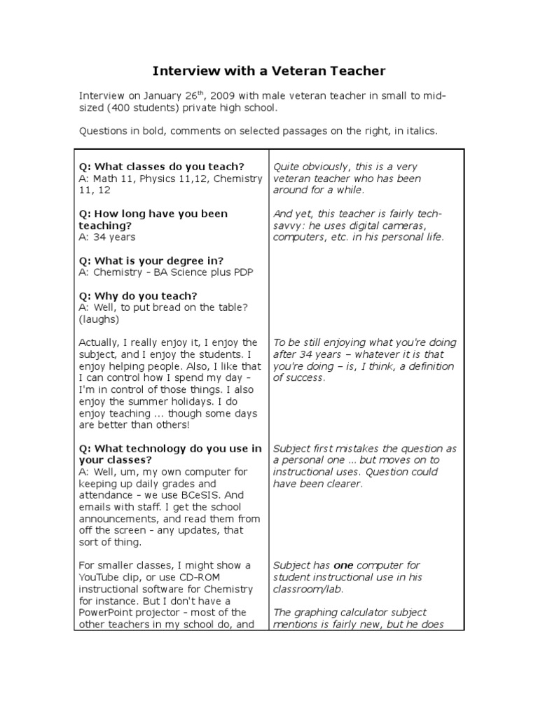 Interview With A Veteran Teacher | PDF | Simulation | Microsoft Power Point