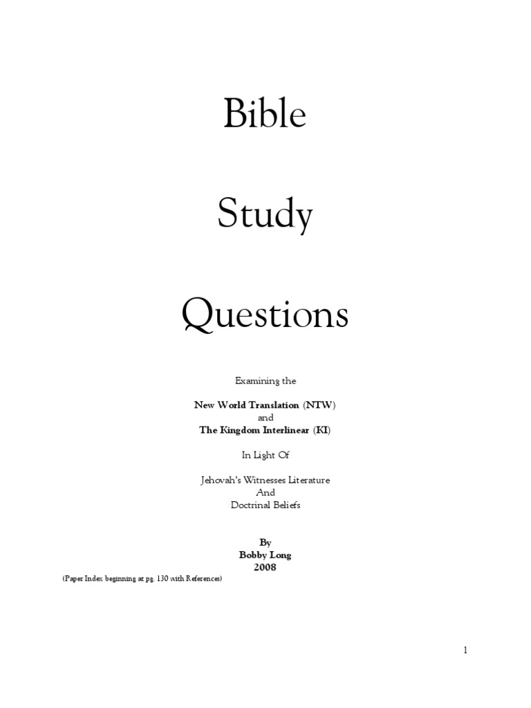 Bible Study Questions - Jehovah's Witness - WRKBK | PDF | Trinity | New ...