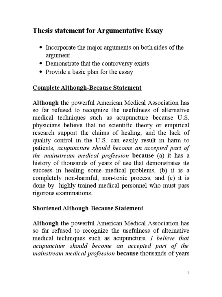 Thesis Statement For Argumentative Essay | PDF | Acupuncture | Physician