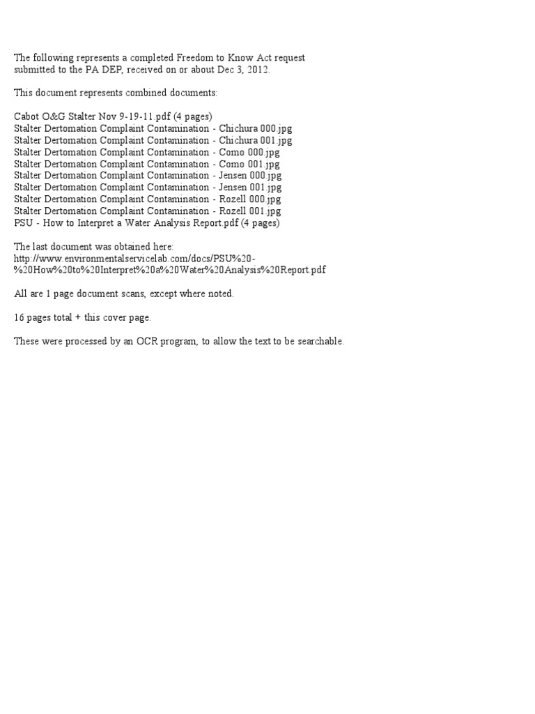 Lenox Township PA, DEP Pollution Determination Letters Against Cabot, Combined OCR | PDF | Water ...