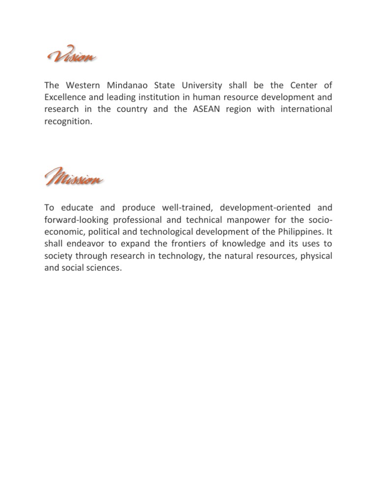 Vision Mission Wmsu | PDF