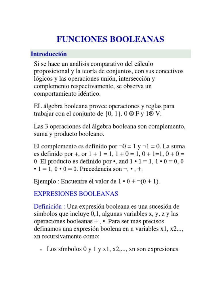 Funciones Booleanas | PDF | Expresiones lógicas | Metalogica