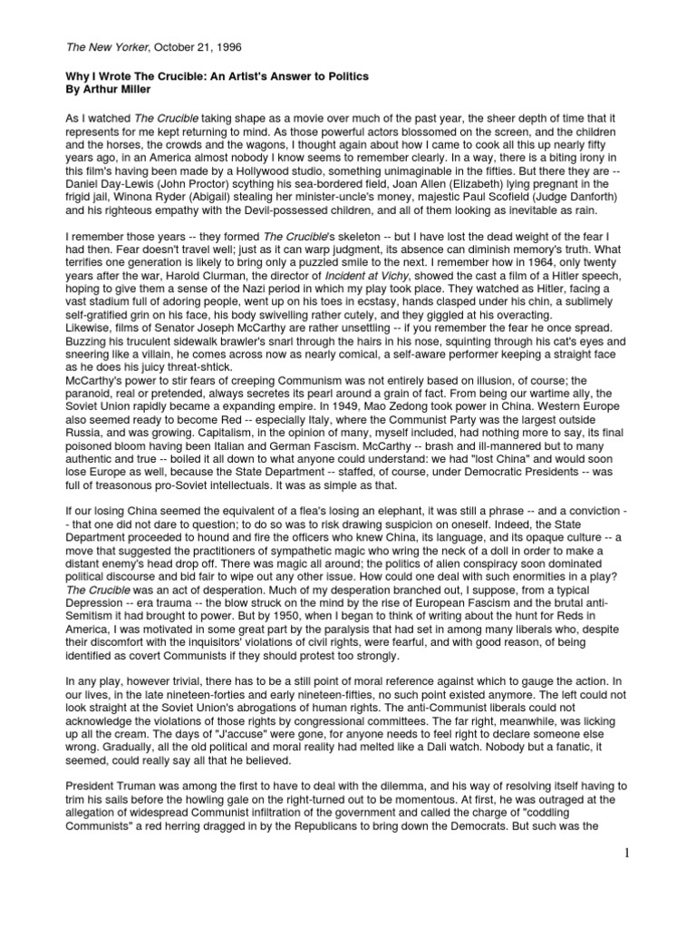 The New Yorker Why I Wrote The Crucible by Miller | PDF | Mystery ...