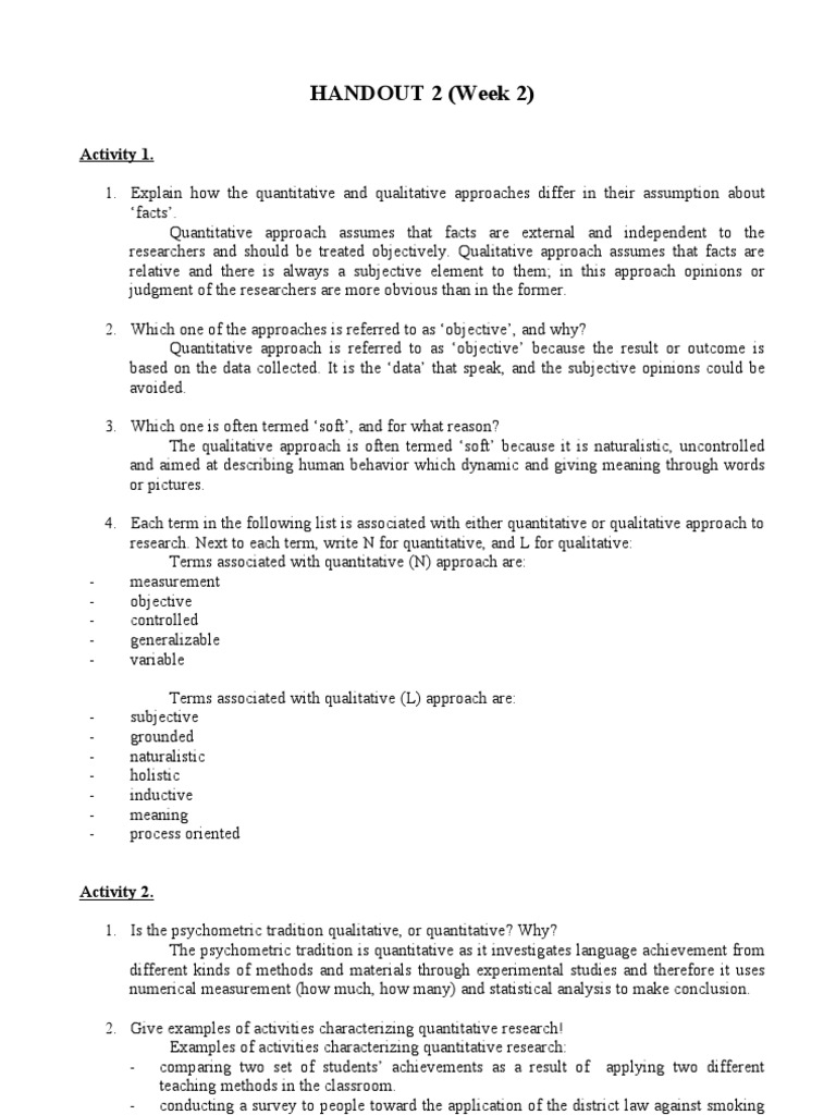 Handout 2 | PDF | Quantitative Research | Qualitative Research