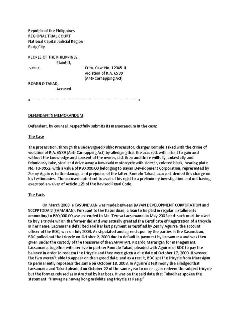 Trial Memo | Witness | Prosecutor