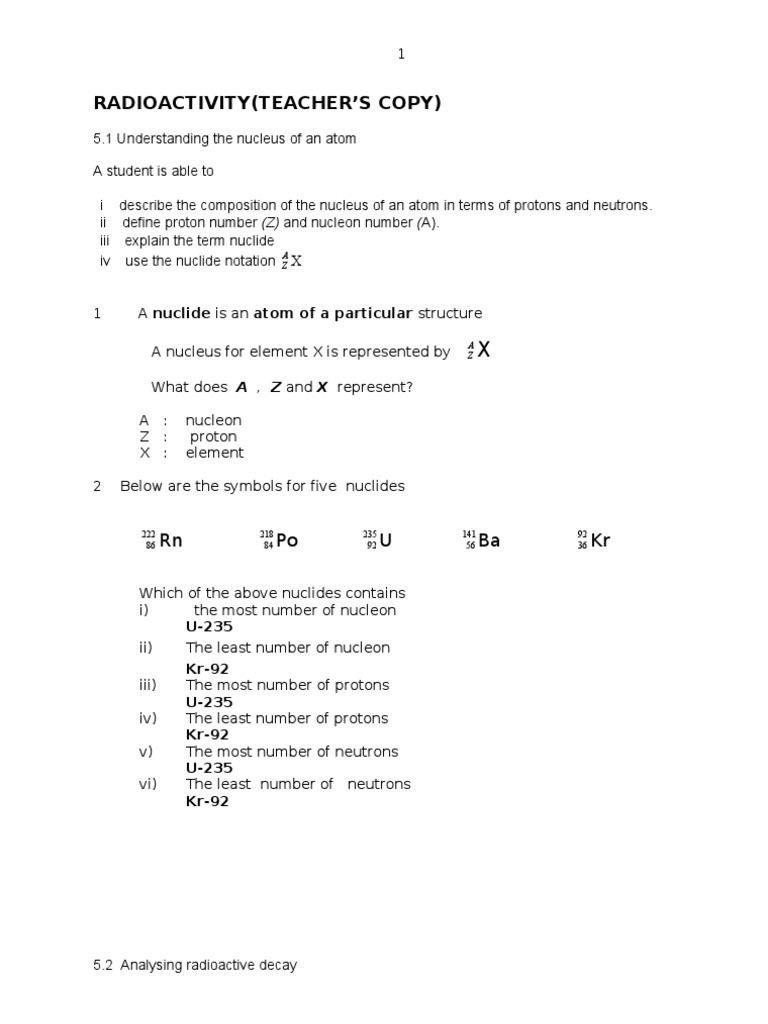Form 5 Physics Chapter 5 - Teacher's | PDF | Radioactive Decay ...
