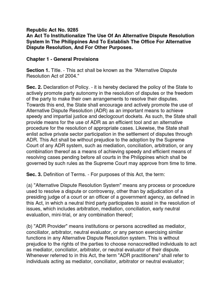 Republic Act 9285 | PDF | Alternative Dispute Resolution | Arbitral Tribunal