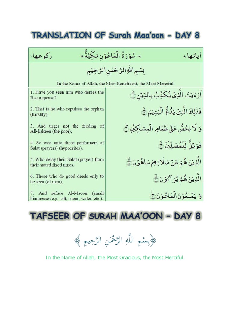 Tafsir of Surah Ma'Oon | PDF | Islamic Theology | Prayer
