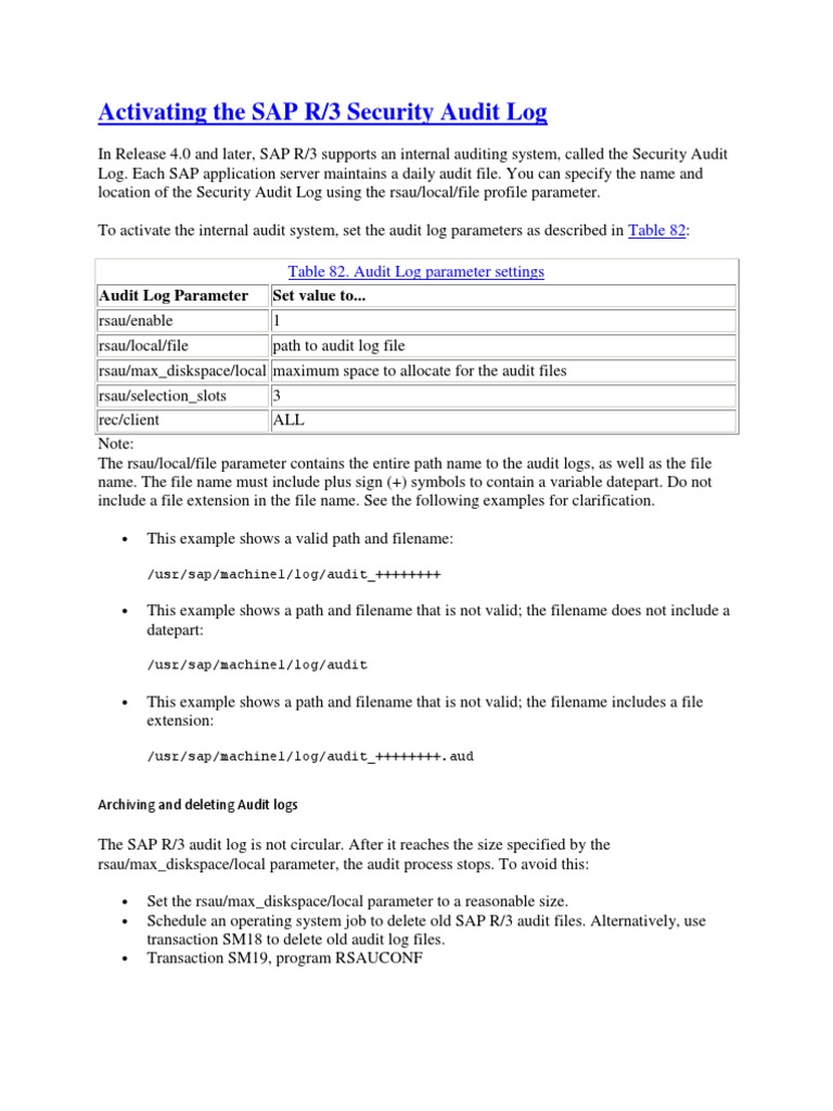 Activating The Sap Audit Log Pdf Filename Data Management