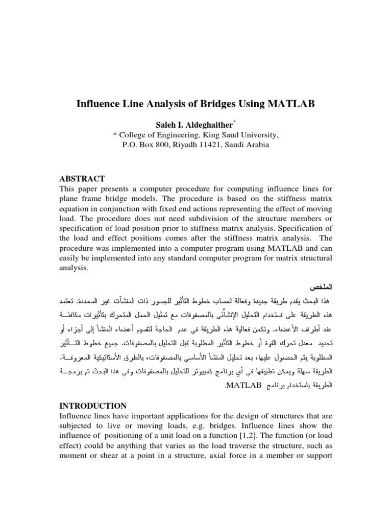 Influence Line Analysis of Bridges Using MATLAB | PDF | Mathematical Analysis | Mathematical Objects