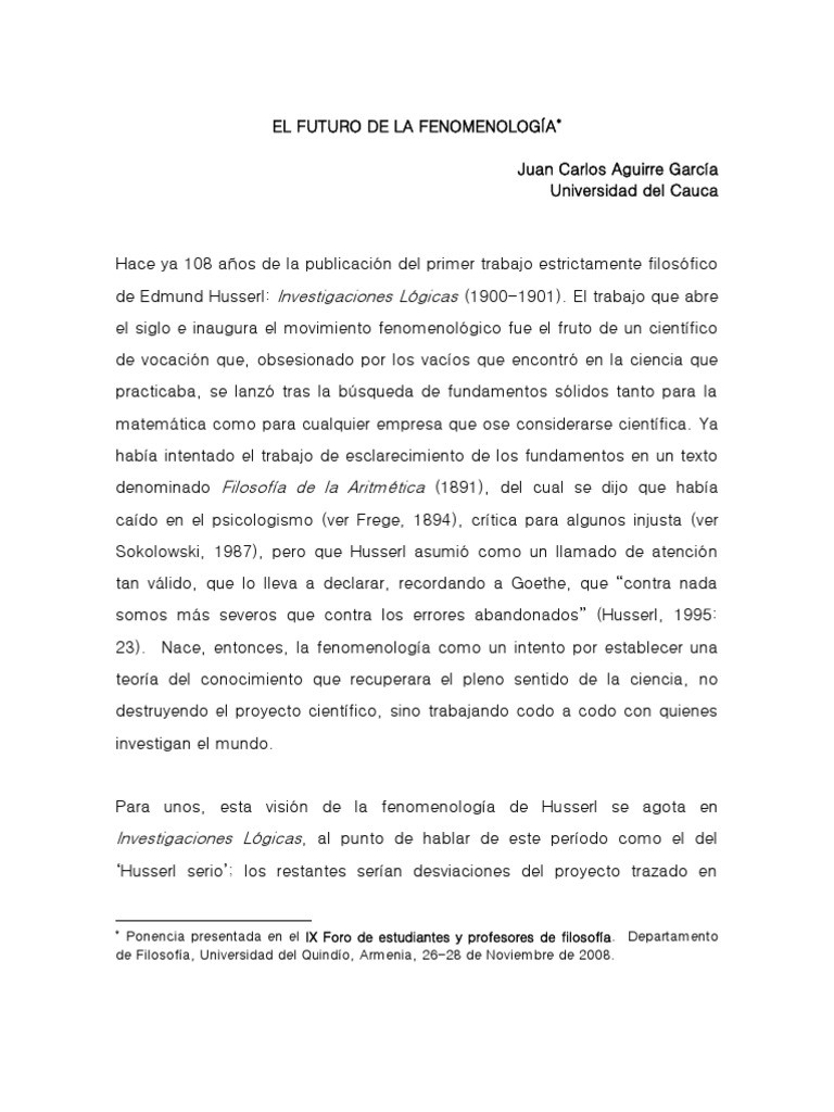 Futuro de la Fenomenología Husserliana | PDF | Edmund Husserl | Martin ...