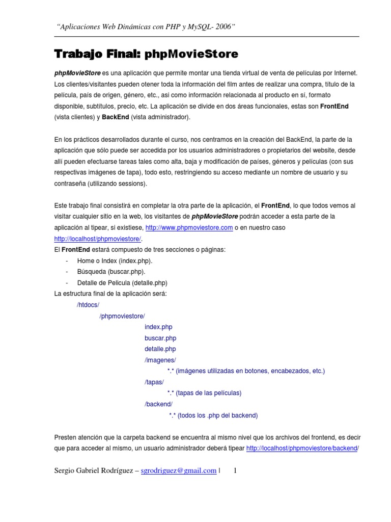Aplicaciones Web Con PHP y Mysql - Trabajofinal | Descargar gratis PDF | Php | Mi sql