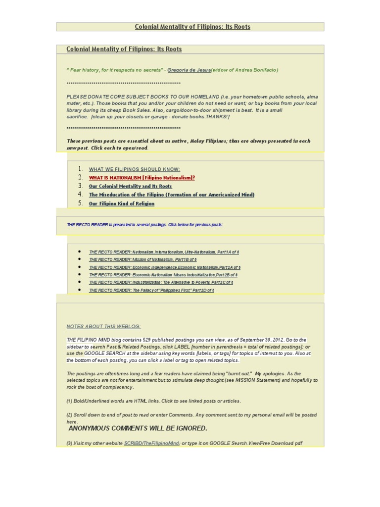 Colonial Mentality of Filipinos: Its Roots | PDF | Colonialism ...