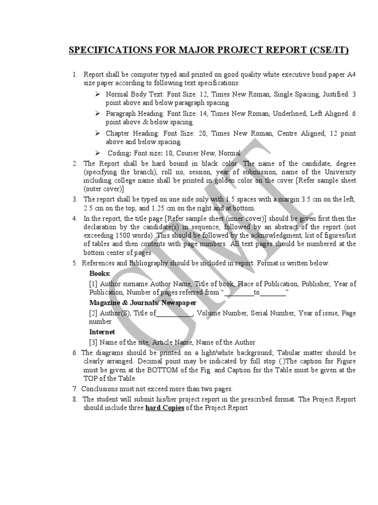Specifications For Major Project Report (Cse/It) : Books | PDF ...