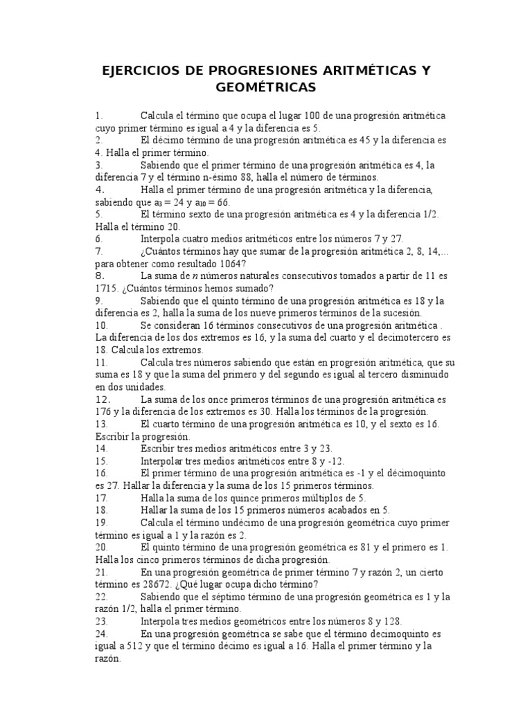 Ejercicios de Progresiones Aritmc3a9ticas y Geomc3a9tricas | PDF