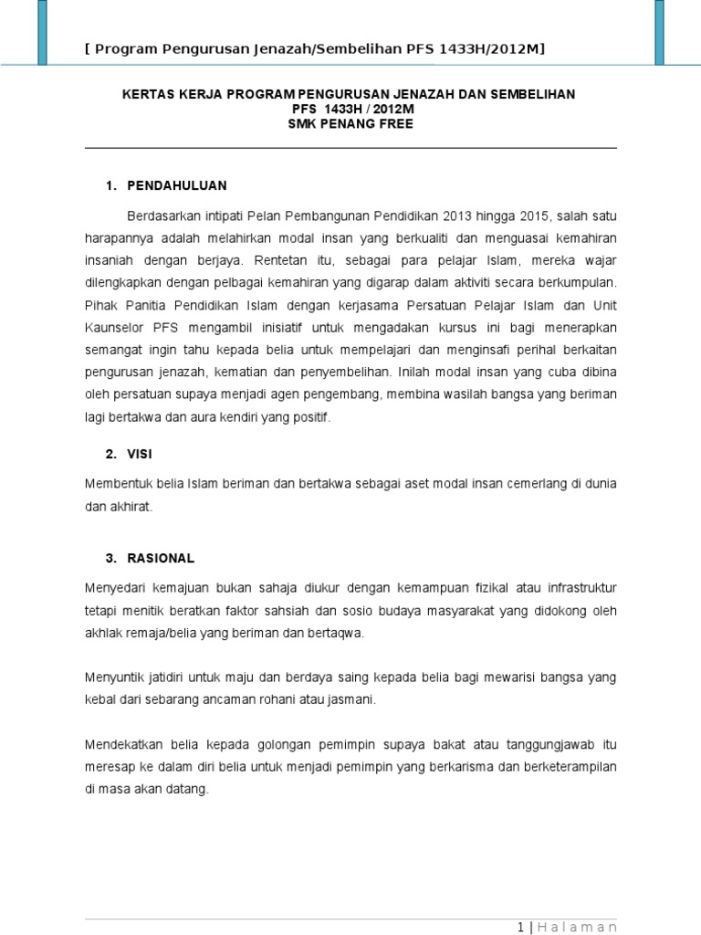PFS: Kertas Kerja Program Pengurusan Jenazah Dan Sembelihan Penang Free School 2012. | PDF