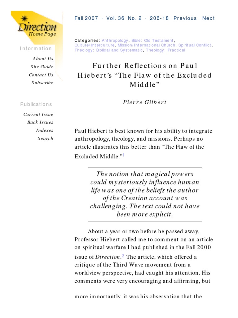 Direction - Further Reflections On Paul Hiebert's "The Flaw of The ...