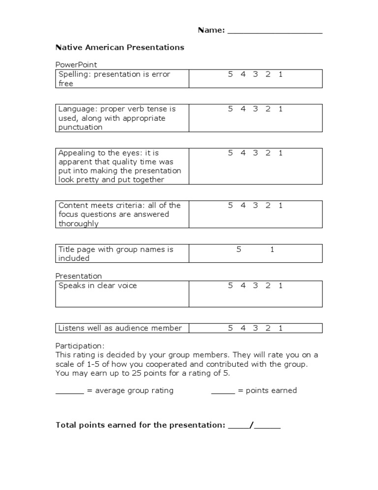 Native American Presentation Rubric | PDF | Cognitive Science | Linguistics