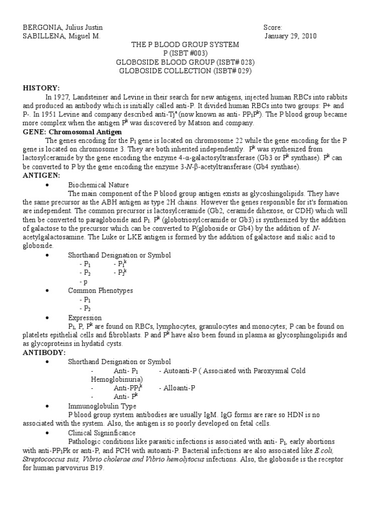 P Blood Group System | PDF | Gene | Antigen