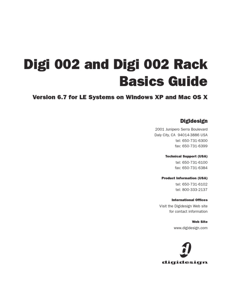 Digi 002 and Digi 002 Rack Basics Guide: Version 6.7 For LE Systems On ...