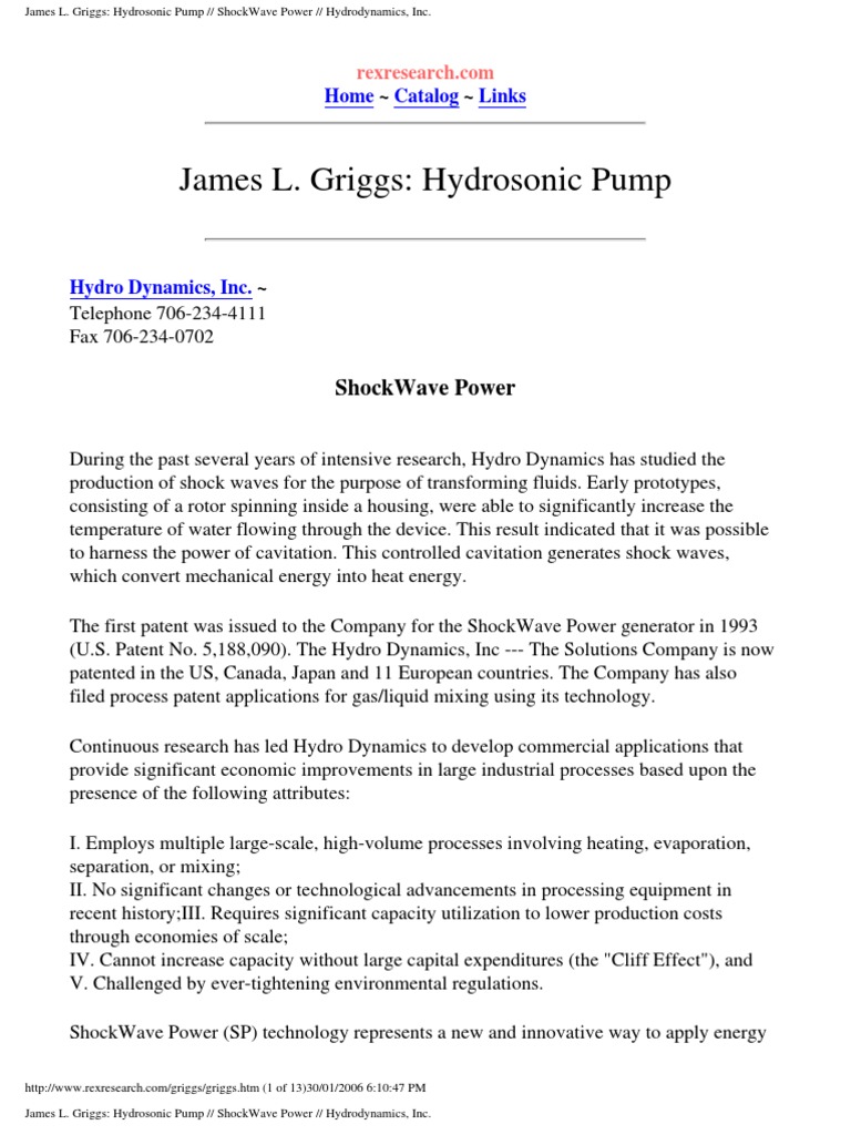 James L. Griggs - Hydrosonic Pump - ShockWave Power - Hydrodynamics ...