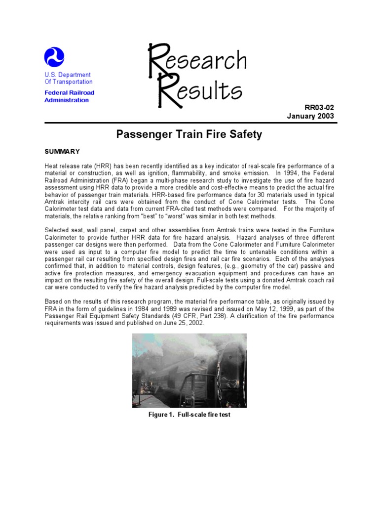 Passenger Train Fire Safety: U.S. Department of Transportation | PDF ...