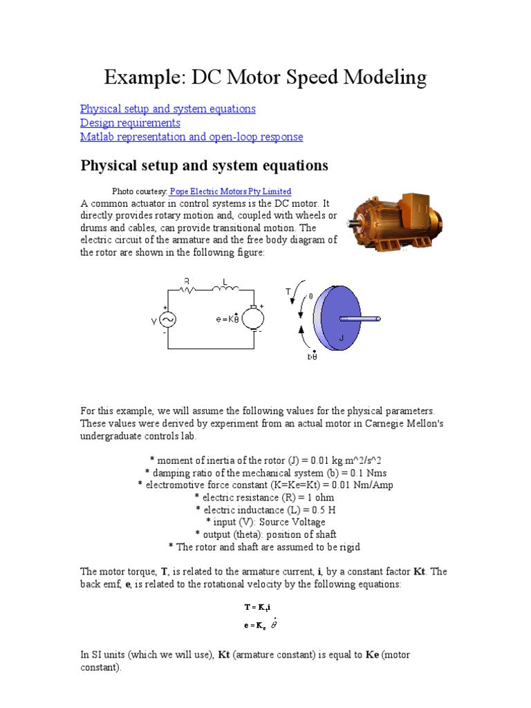 Example: DC Motor Speed Modeling: Physical Setup and System Equations | PDF | Control Theory ...