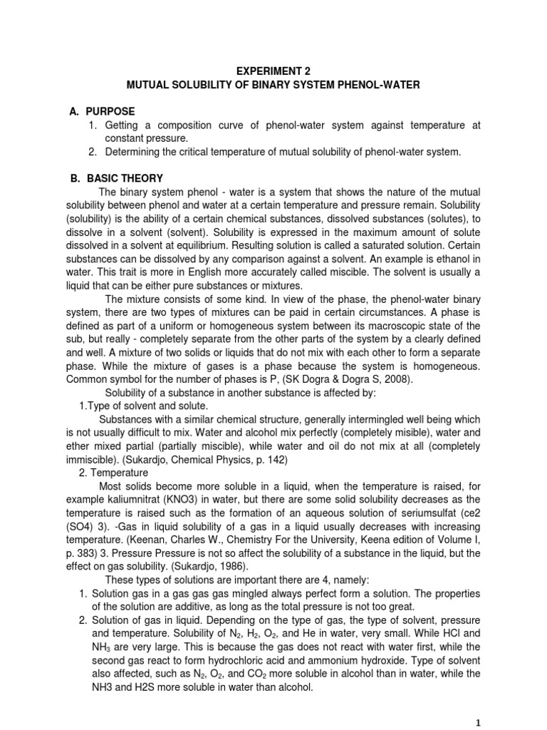 Binary Solubility of Phenol-Water System | PDF | Solubility | Solution