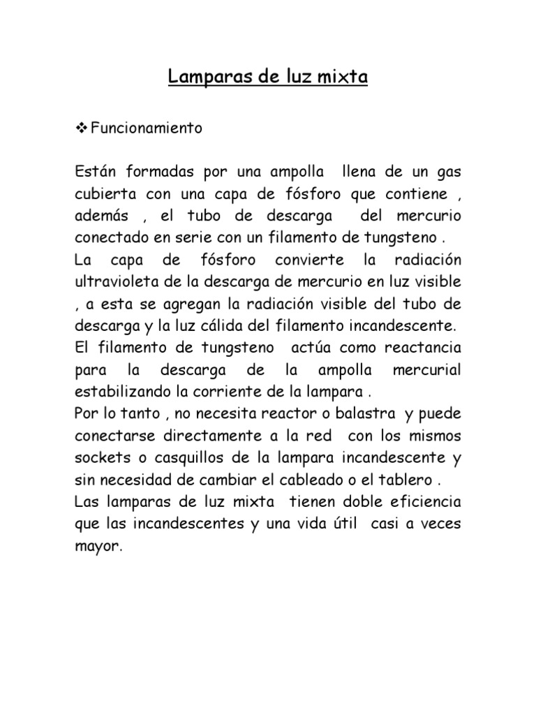 Lamparas de Luz Mixta - 2 | PDF | Encendiendo | Bombilla incandescente