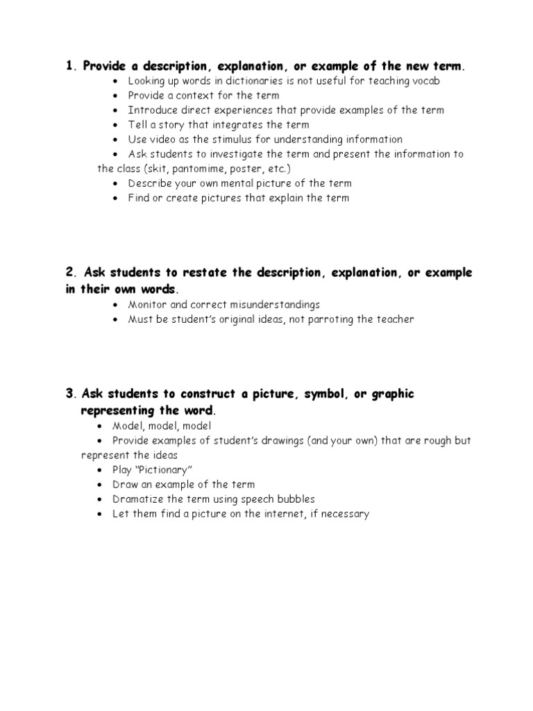 Marzano's 6 Steps for Vocabulary Instruction | PDF | Vocabulary | Analogy