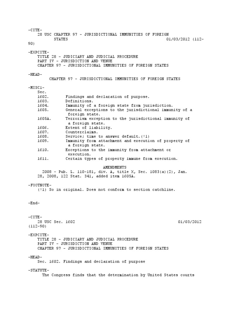 28 Usc 1603 To 1611 | PDF | Admiralty Law | Sovereign Immunity