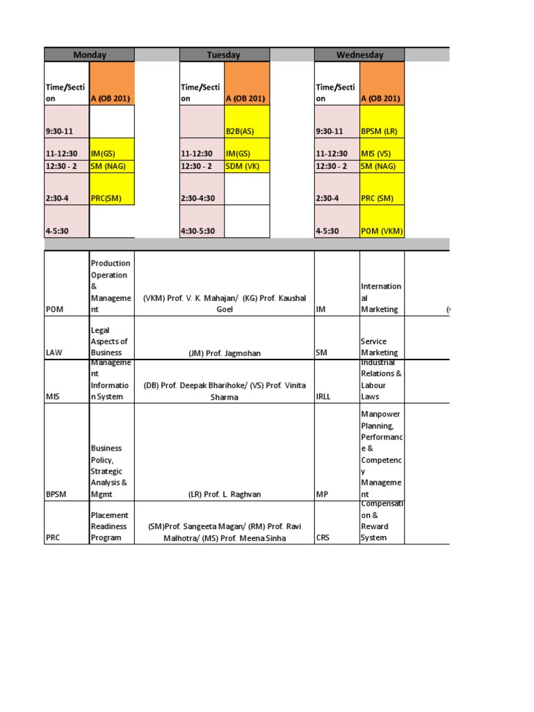 OB 201 Class Schedule Overview | PDF