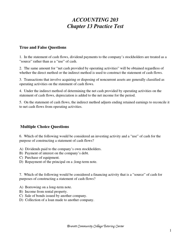 Accounting 203 Chapter 13 Test | PDF | Cash Flow Statement | Loans