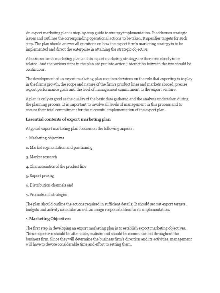 An Export Marketing Plan Is Step | PDF | Market Segmentation | Marketing