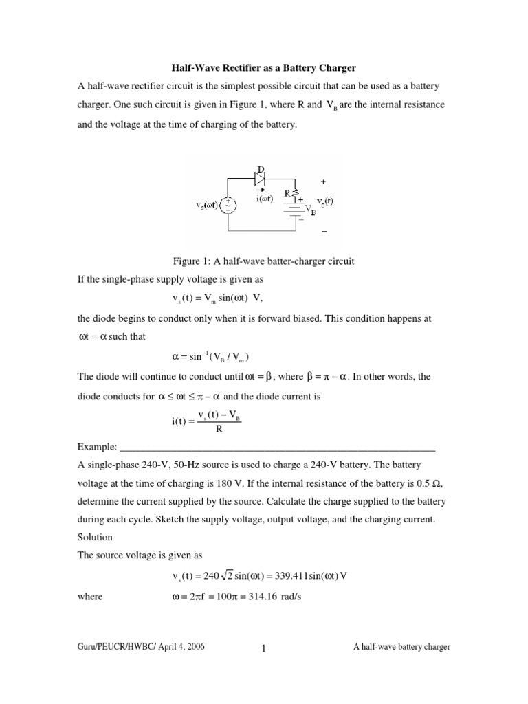 Half-Wave Rectifier Battery Charger Guide | PDF | Rectifier | Battery ...