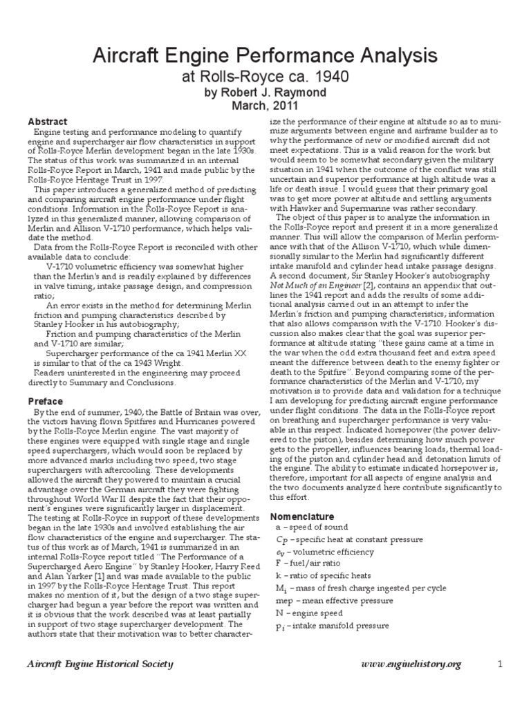 Aircraft Engine Performance Analysis: at Rolls-Royce Ca. 1940 | PDF ...