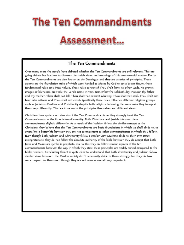 The Ten Commandments Assessment | PDF | Ten Commandments | Idolatry