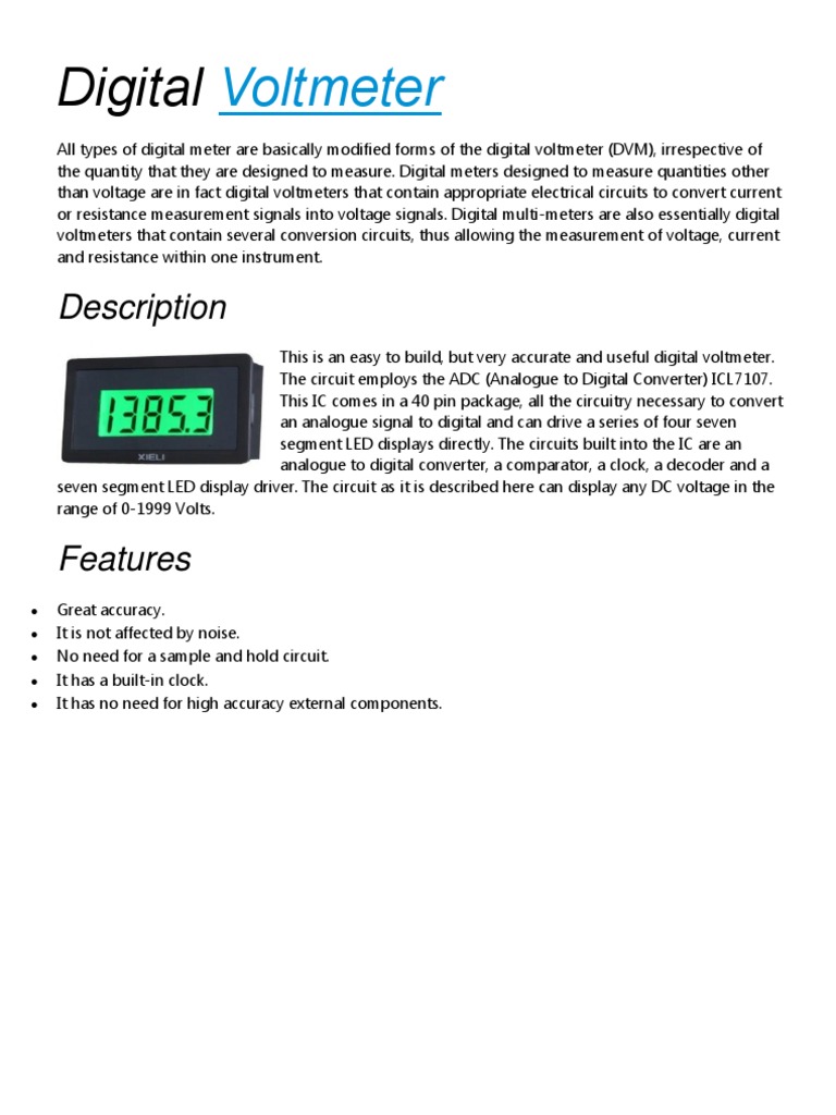 Digital Voltmeter | PDF | Voltage | Electrical Network