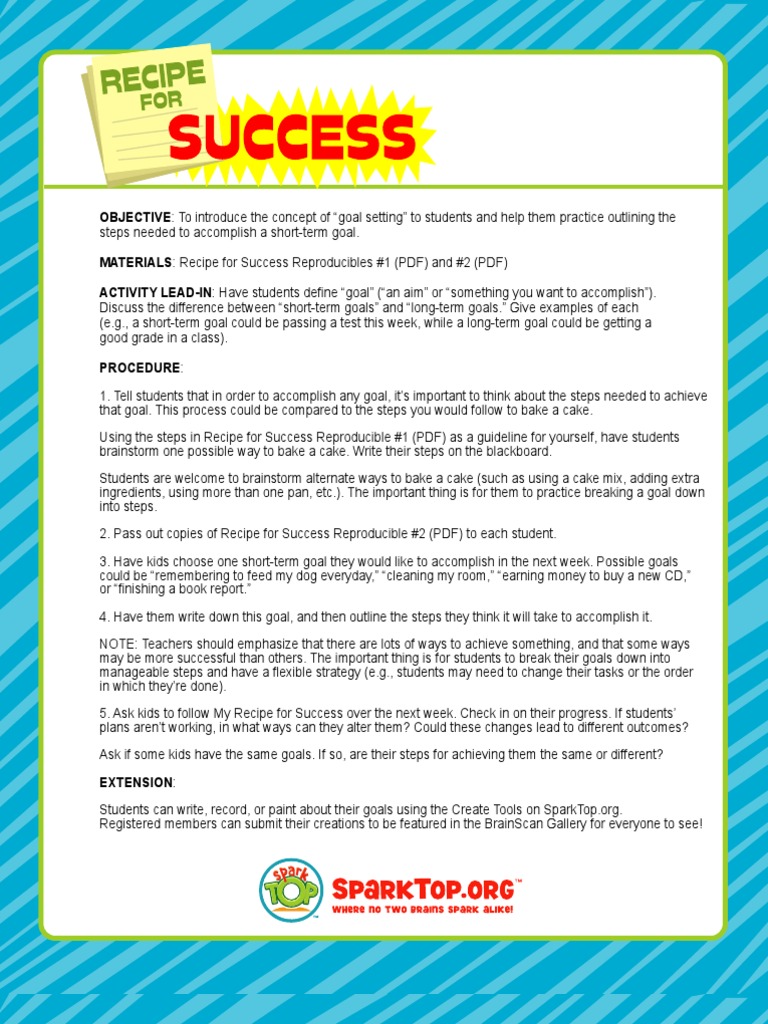 Recipe For Success | PDF | Goal | Cakes