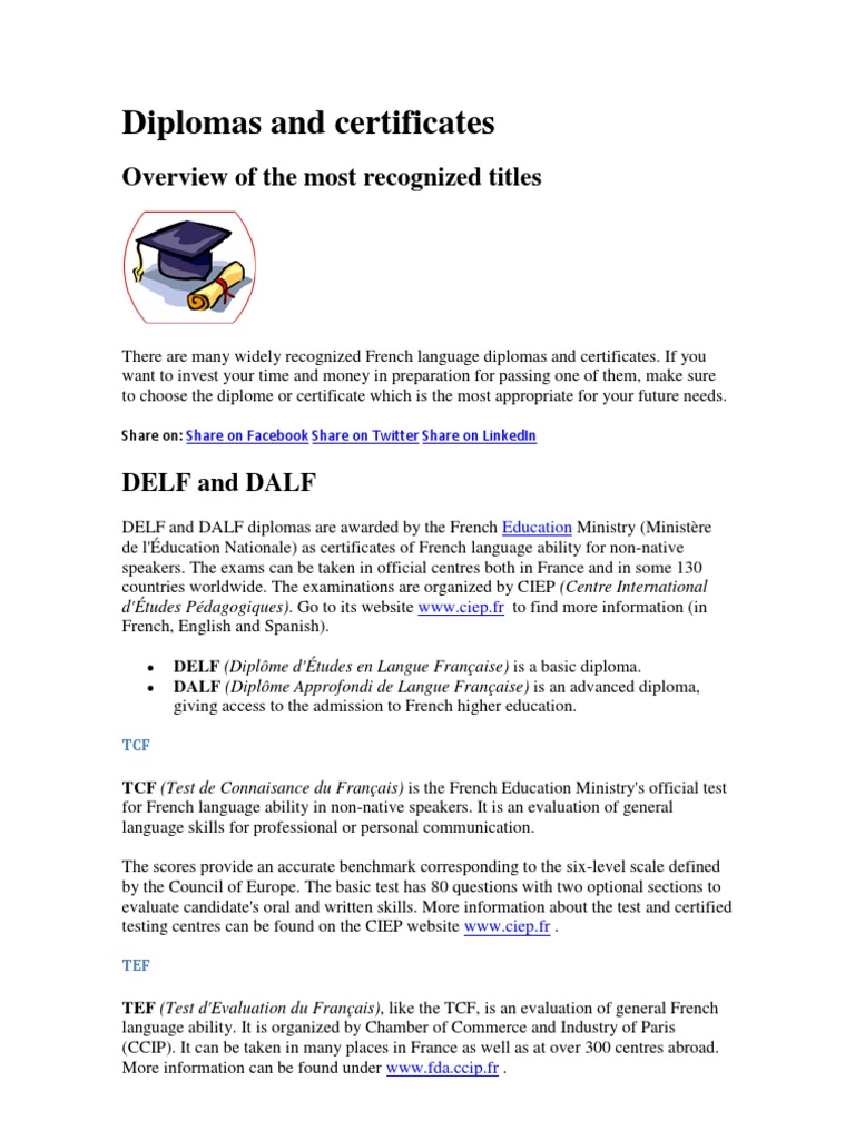 Diplomas and Certificates Française | PDF | Qualifications | Language ...